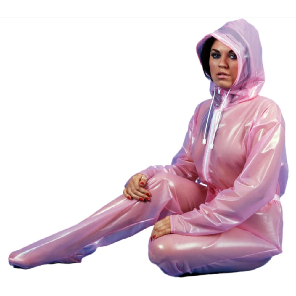 Adult-Female-Fantasy-Wetlook-PVC-Perspective-Hooded-Jumpsuits-Transparency-Clear-Long-Pants-See ...