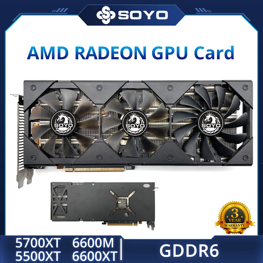 SOYO AMD Radeon RX 5700XT 5500XT 6600XT 6600M GDDR6 ذاكرة فيديو 8G ...