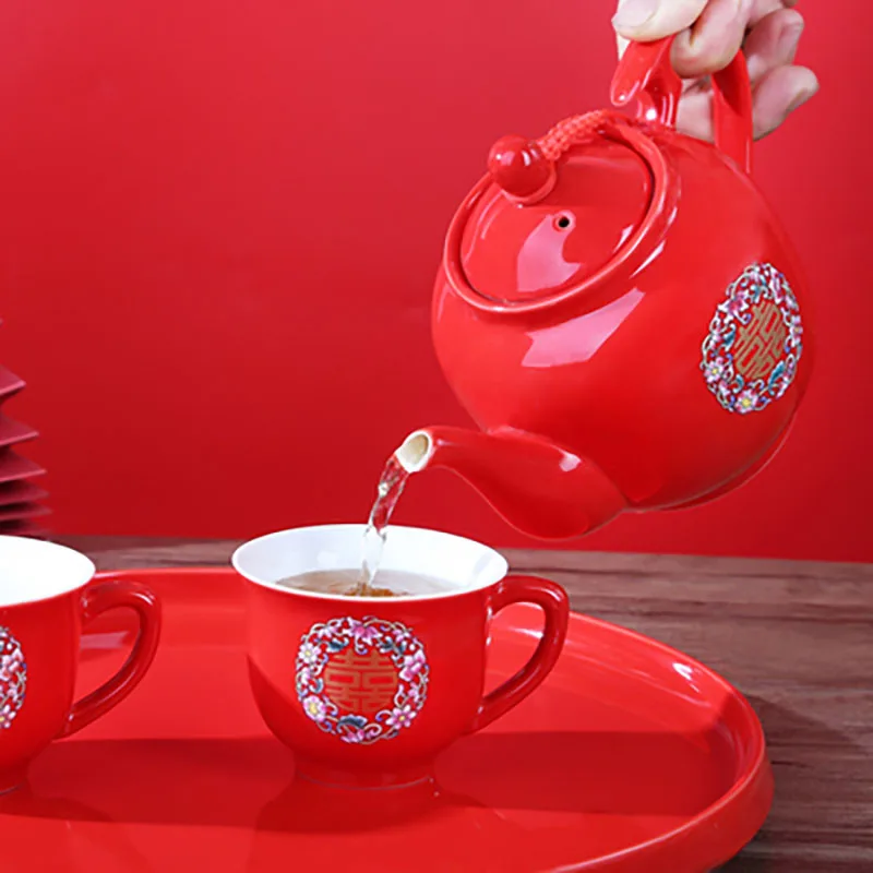 Red Teacup And Teapot