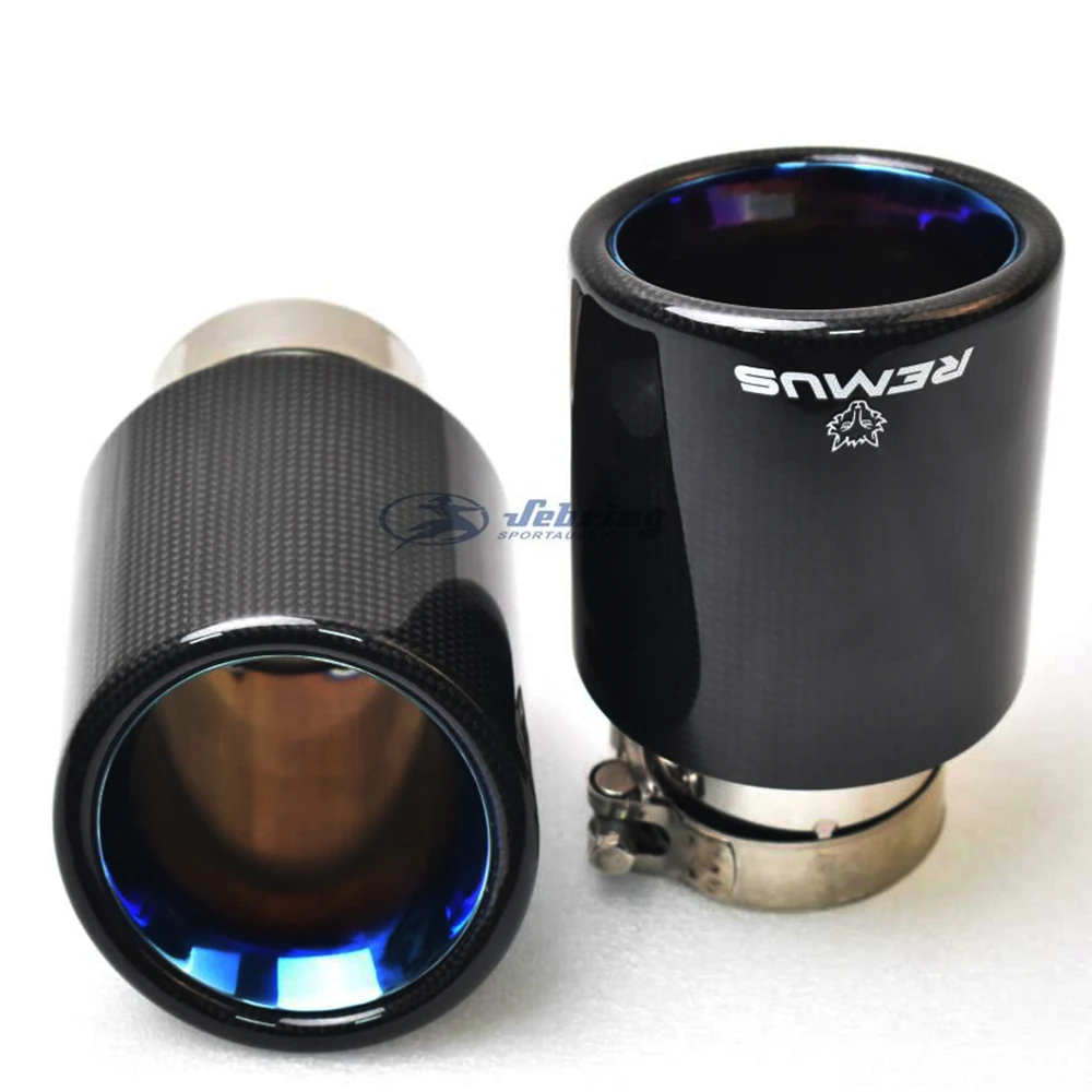 1Pc-Single-Car-Exhaust-tip-Blue-Pipe-Plain-Glossy-Carbon-bevel-edge ...