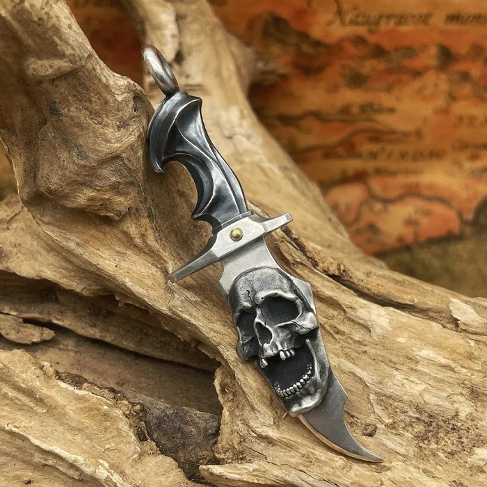 Europe and America Retro Silver Color Fine Carved Skull Dagger Necklace ...