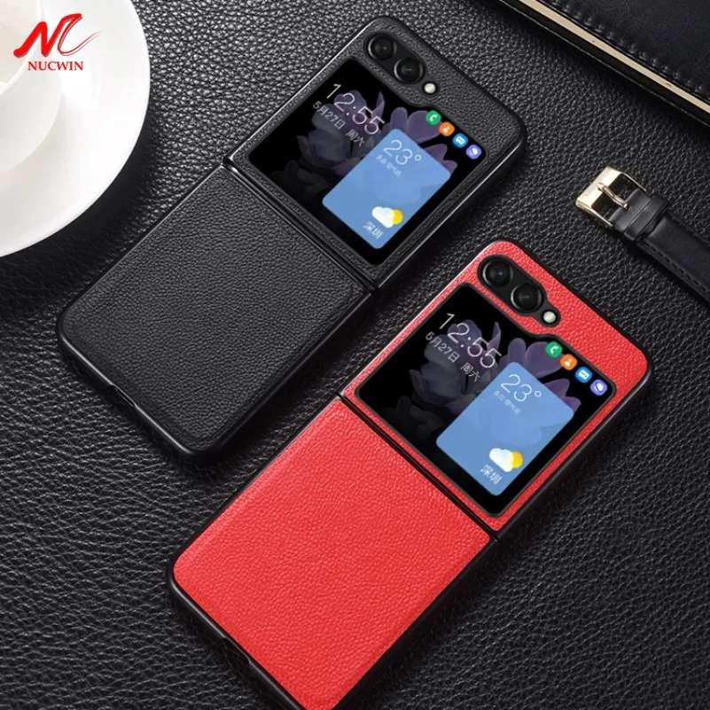 Business-Genuine-Leather-Case-for-Samsung-Z-Flip-6-Flip6-Pure-Color ...