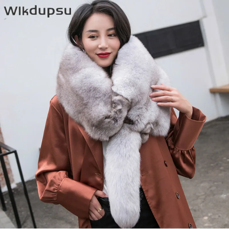 Real Fox Fur Scarf Large Luxury Designer Fur Collar Womens Natural Fur ...