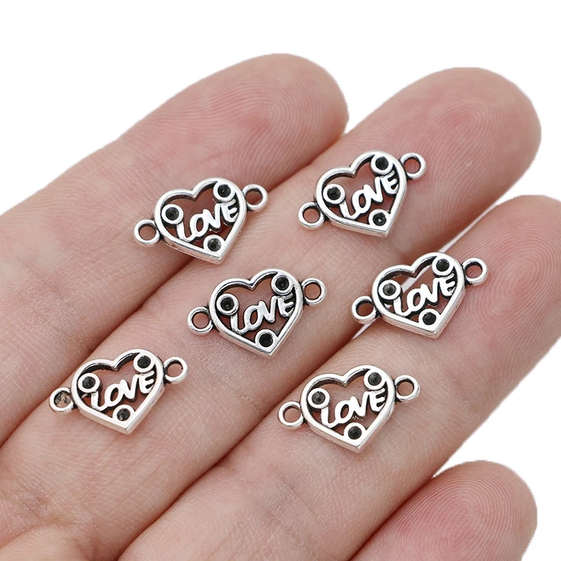 Conector de dijes de corazón de amor Chapado en plata, fabricación de joyas, pulsera, accesorios ...