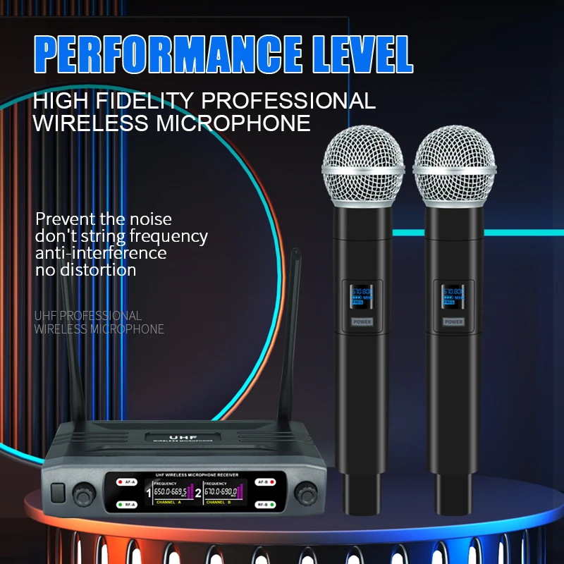 Wireless Microphone Handheld Dual Channels UHF Fixed Frequency Dynamic ...