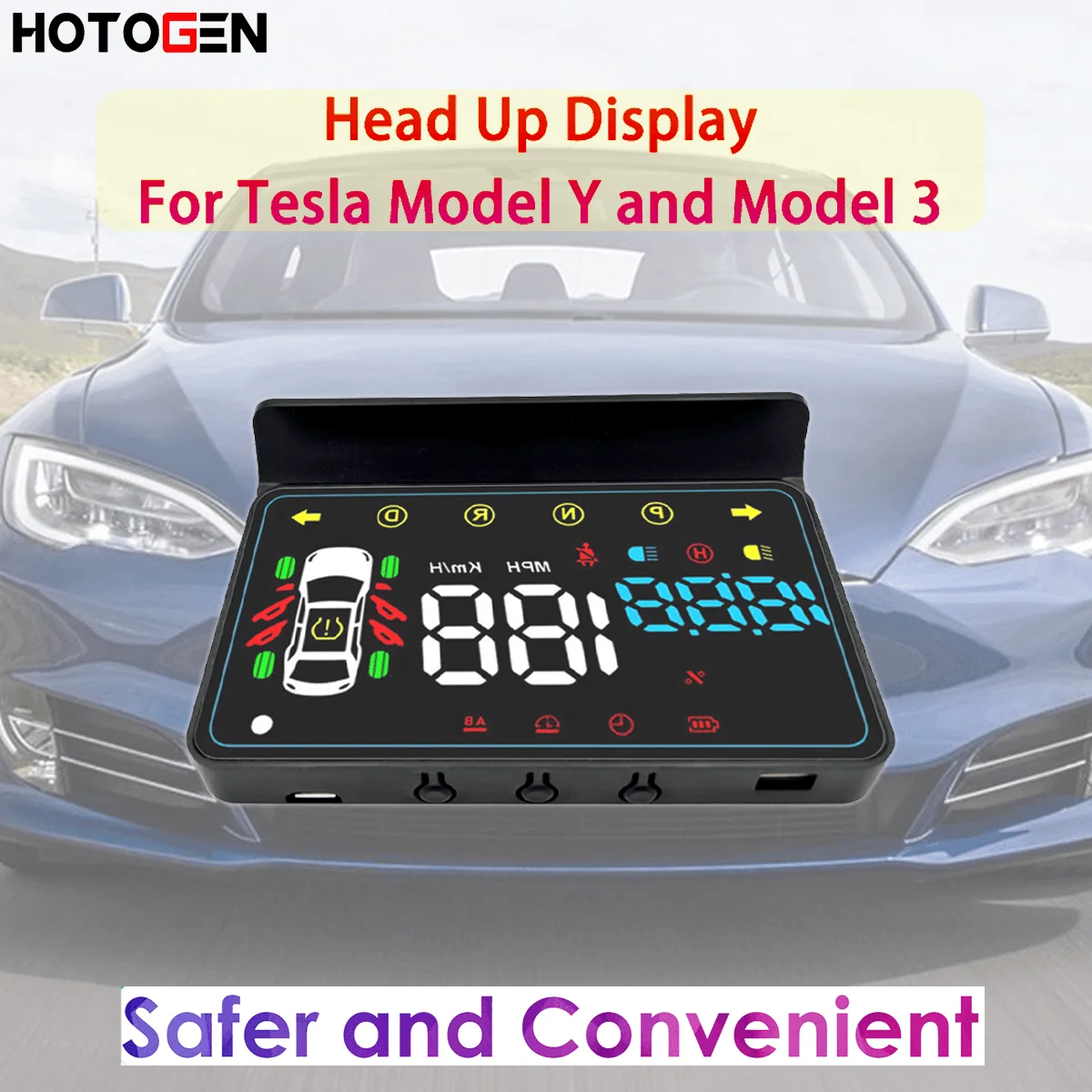Tesla Model 3 & Y Special Hud Windshield Projector Battery Alarm Tire ...