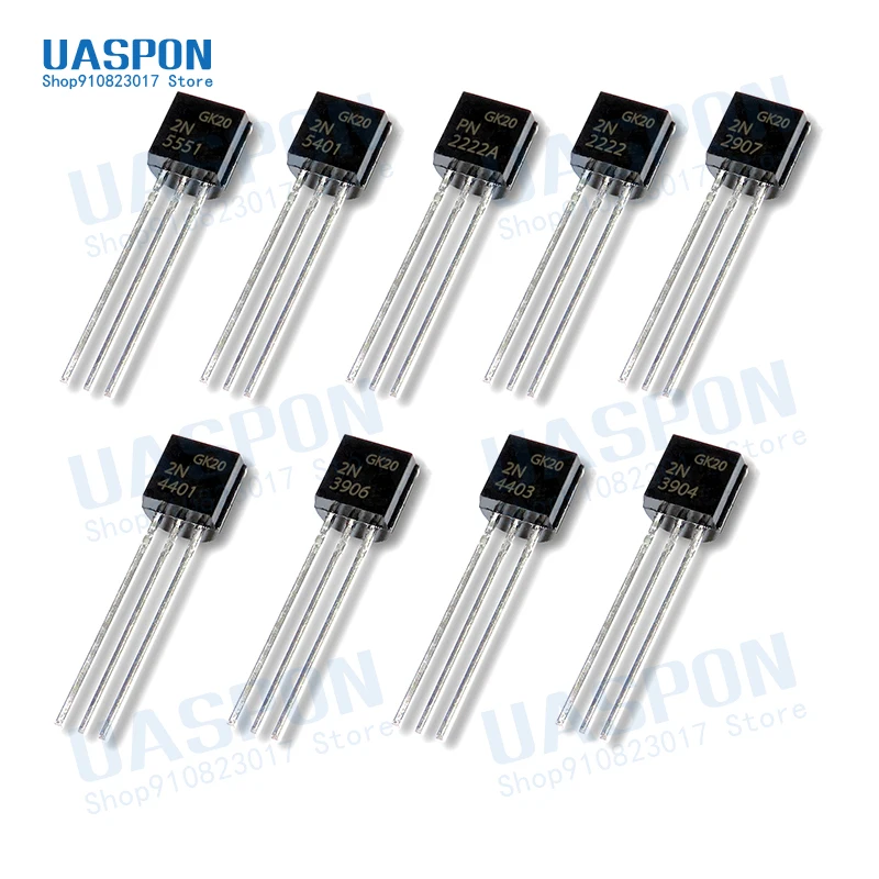 50pcs-2N3904-2N3906-2N4403-2N2907-2N4401-2N2222-PN2222-2N5401-2N5551-TO ...