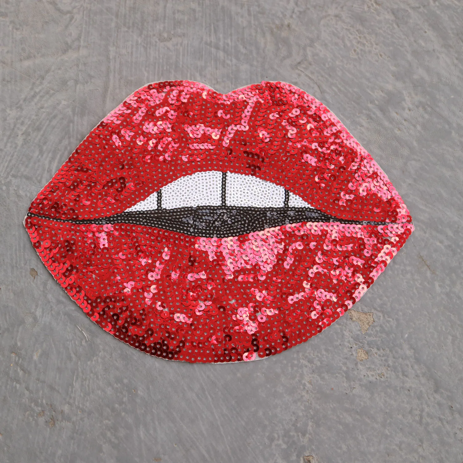 Large Sequin Red Mouth Patches For Clothing Diy Iron On Lip Parche Appliques Embroidery Applique ...