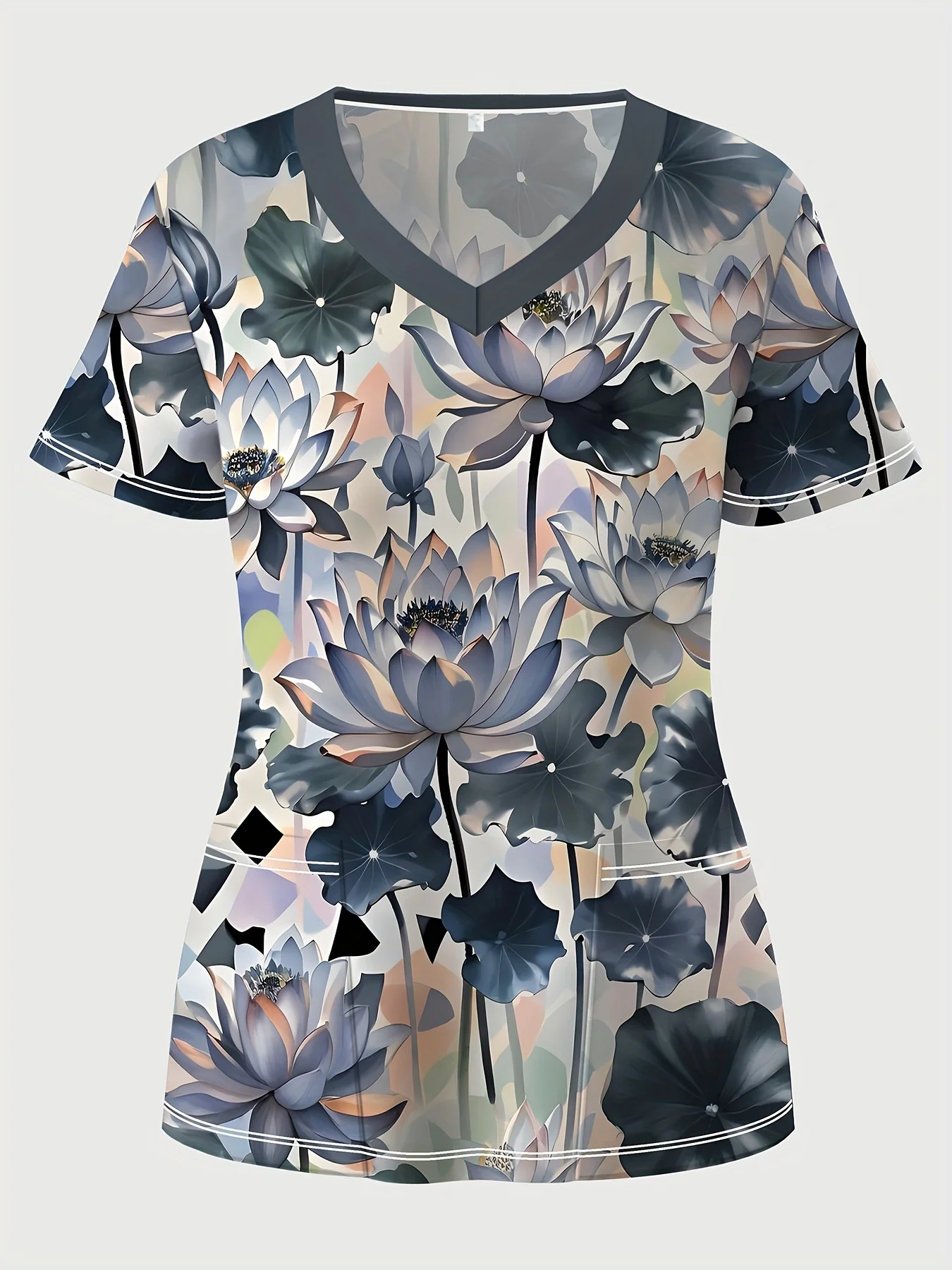 Solid Color Sequin Nurse Uniform Print Top V-Neck Pocket Medical ...