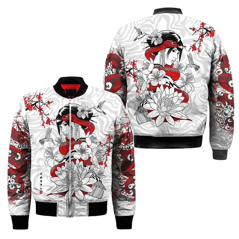 3D Printed New Samurai Oni Mask Tattoo Mens Bomber Jacket Casual Spring ...
