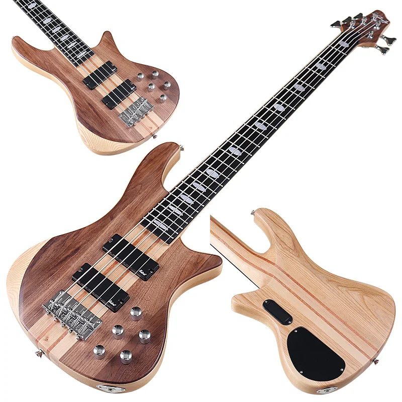 5-String-Neck-Through-Active-Electric-Bass-Guitar-43-Inch-Solid-Ashood ...