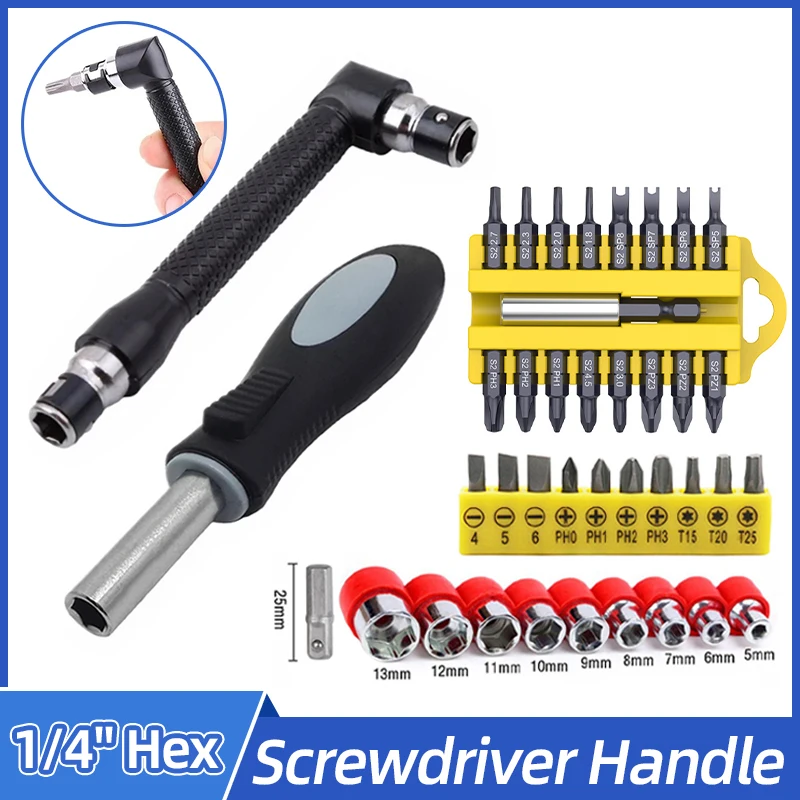 Screwdriver-Handle-Set-Socket-Holder-Adapter-Drill-Bit-Tool-Slotted ...