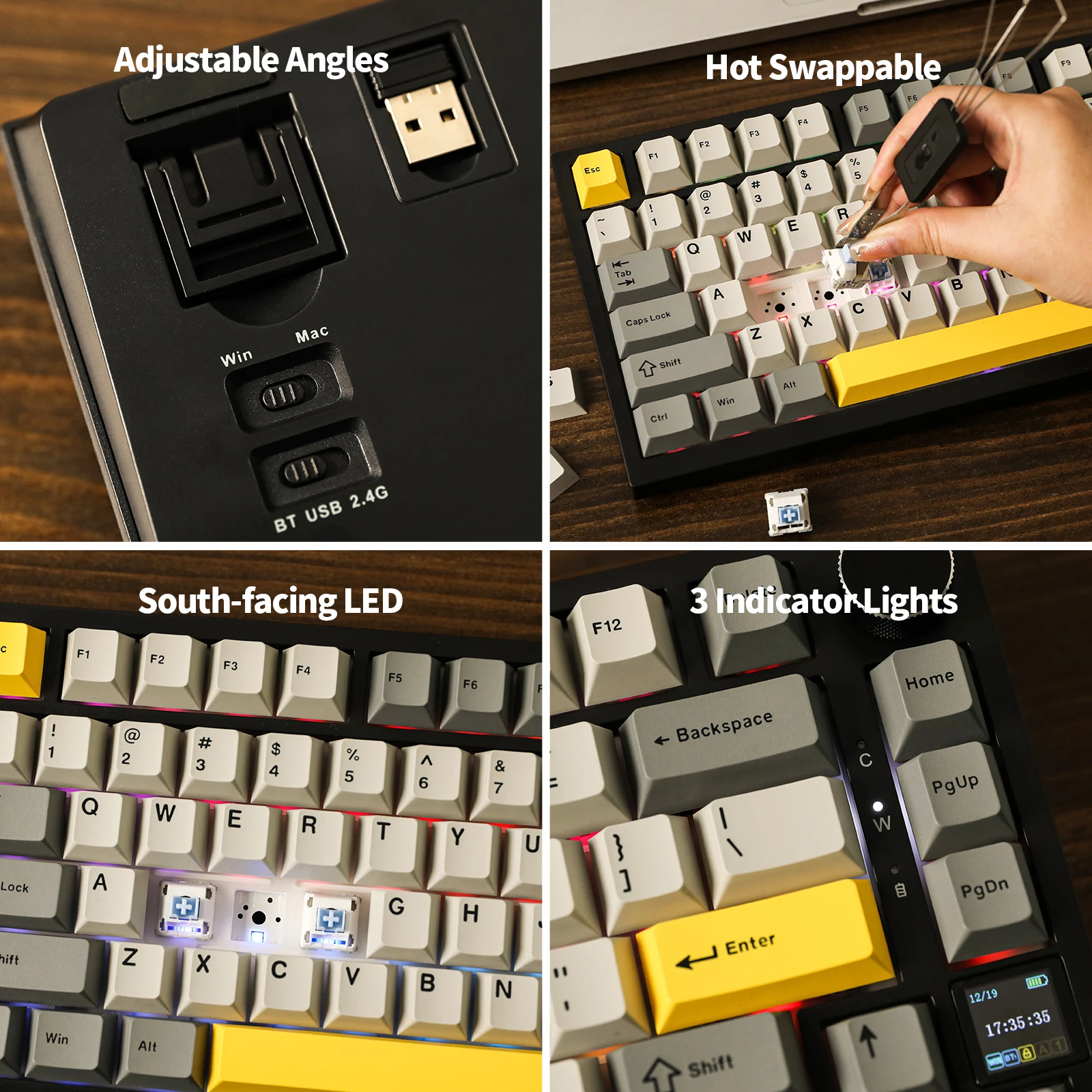 Ajazz AK820 Pro 75% Gasket-mounted Bluetooth 5.1/2.4G Wireless/Type-C Wired Mechanical Keyboard ...