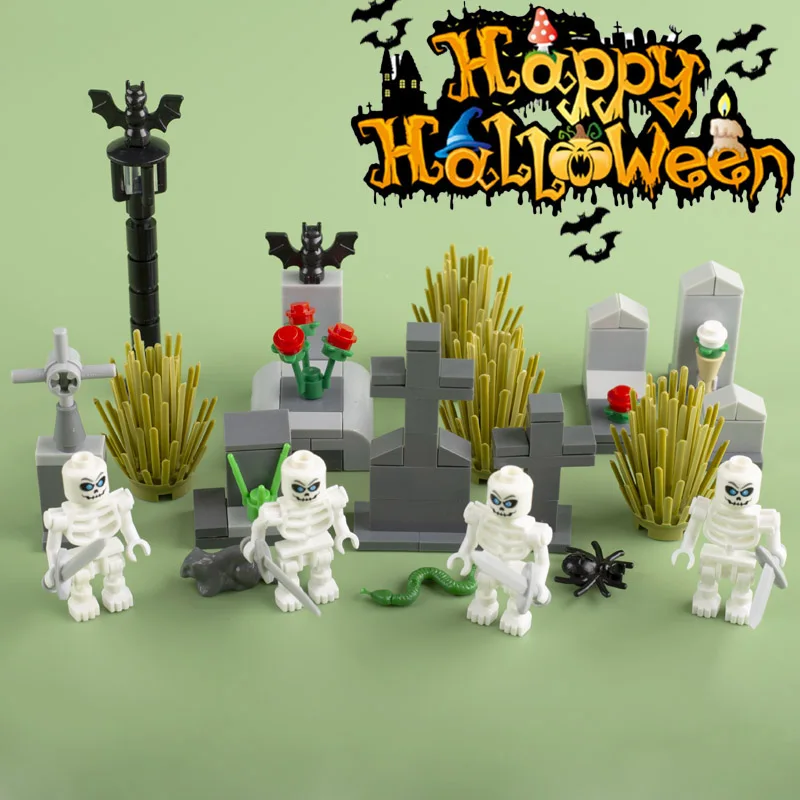 MOC-Cemetery-Building-Block-Model-Grave-Tombstone-Bat-Spider-Animals ...