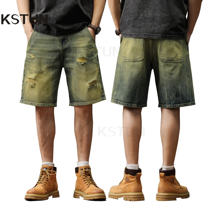 2024-Summer-Denim-Shorts-Jeans-Men-Loose-Fit-Baggy-Knee-Length-Pants ...