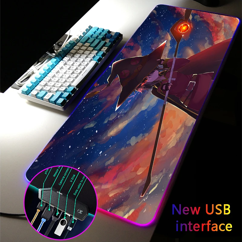 MRGLZY Anime Cute Girl RGB Gaming XXL Large Mouse Pad LED 4-Port ...