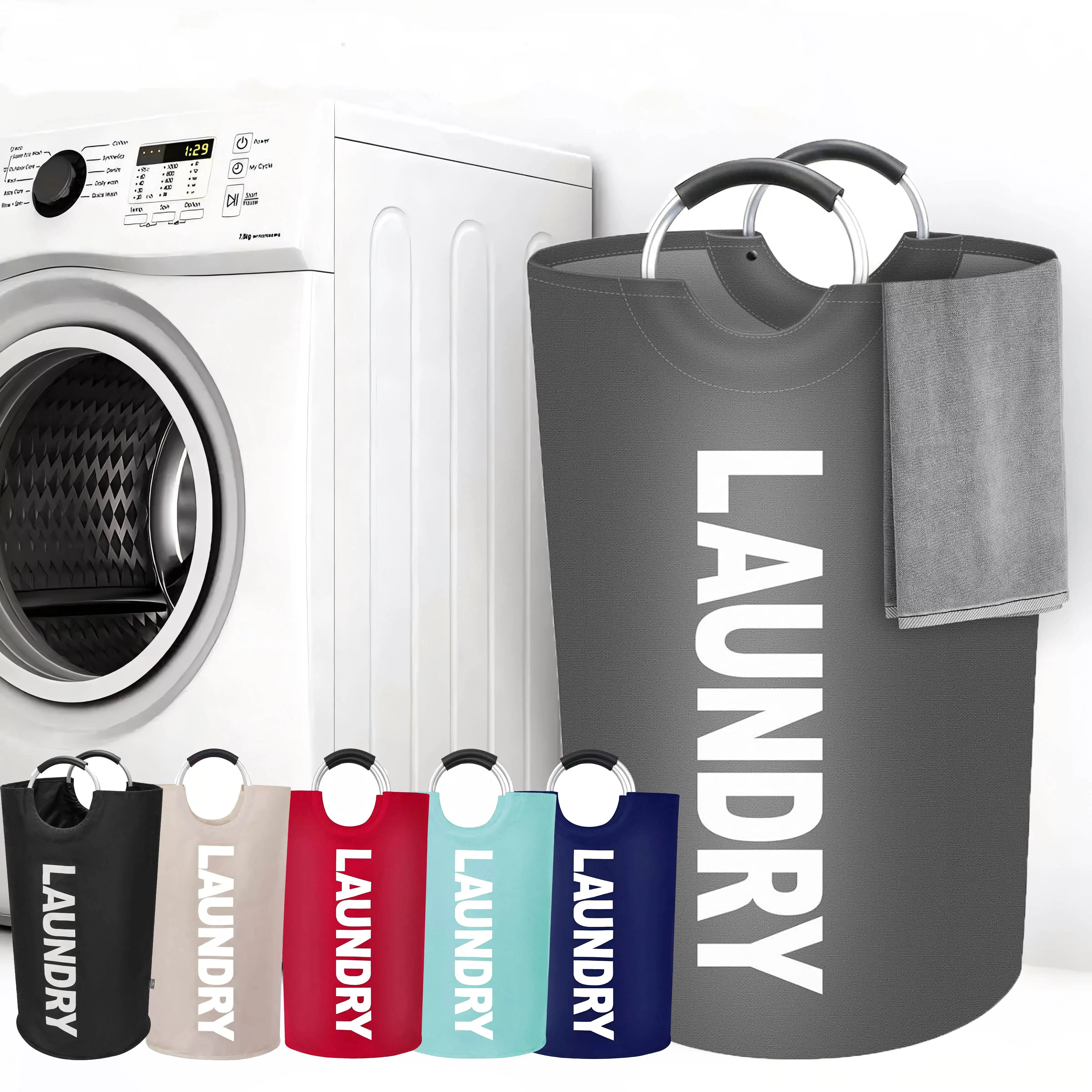 1pc 25.1gal Fabric Laundry Basket with Padded Handles Collapsible ...