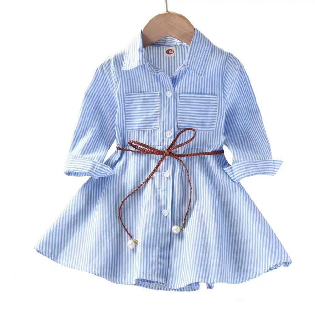 Casual-Shirt-Dress-Simple-Kids-Dress-High-Waist-Wide-Hem-Girls-Lapel ...