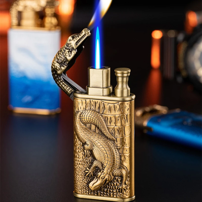 Creative-Emboss-Crocodile-Double-Fire-Lighter-Jet-Flame-Open-Fire ...