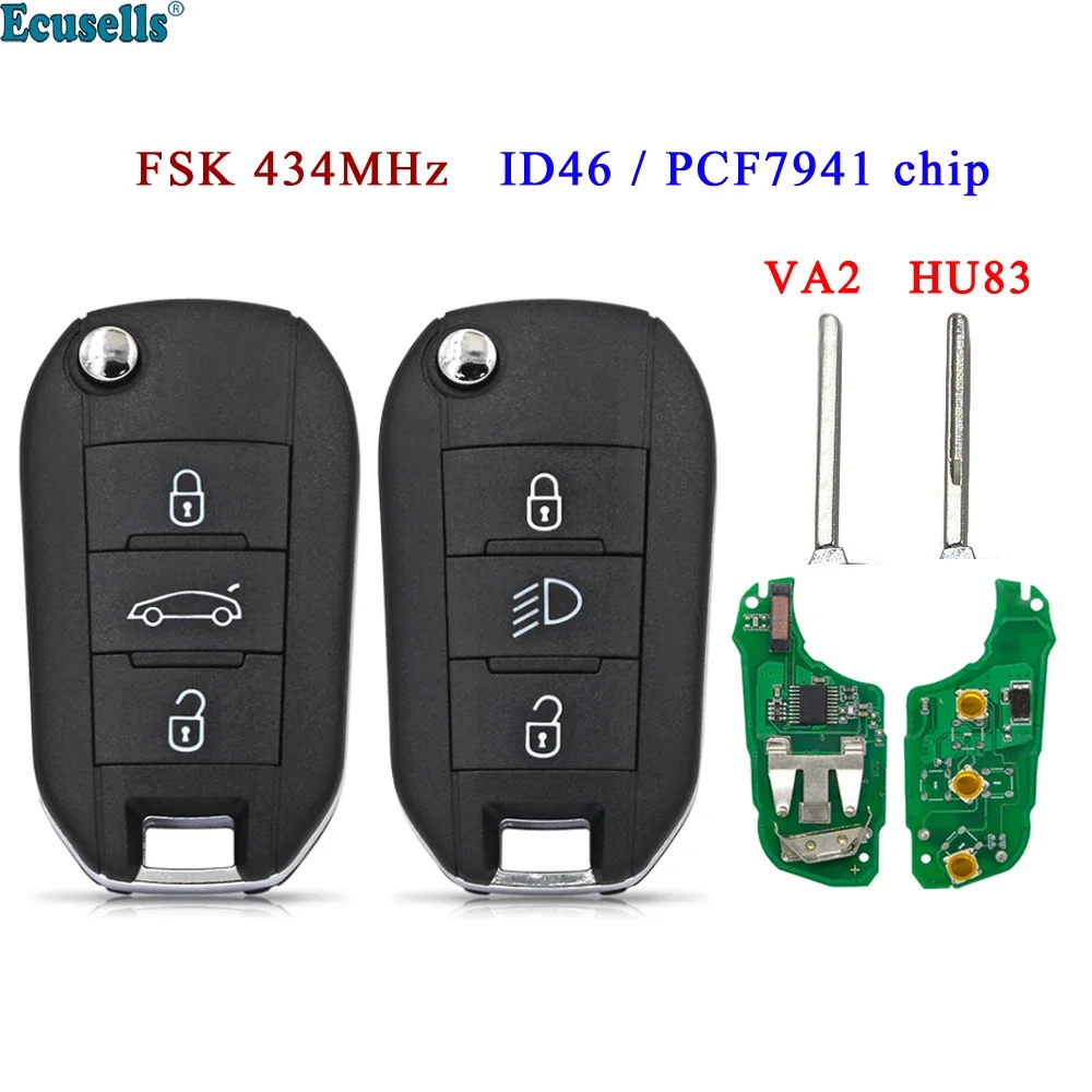 3-Buttons-Car-Remote-Key-434MHz-ID46-PCF7941-Chip-For-Peugeot-208-2008 ...