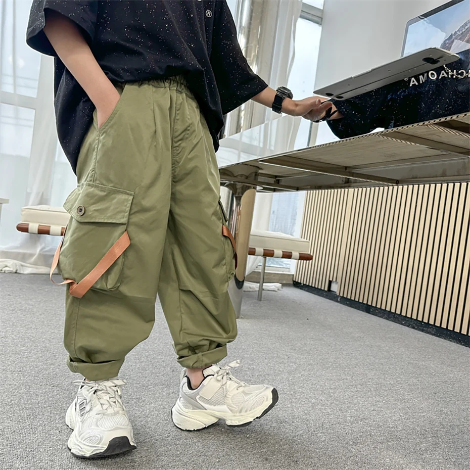 Boy-Cargo-Pants-Solid-Color-Trousers-For-Boys-Spring-Autumn-Kids-Pants ...