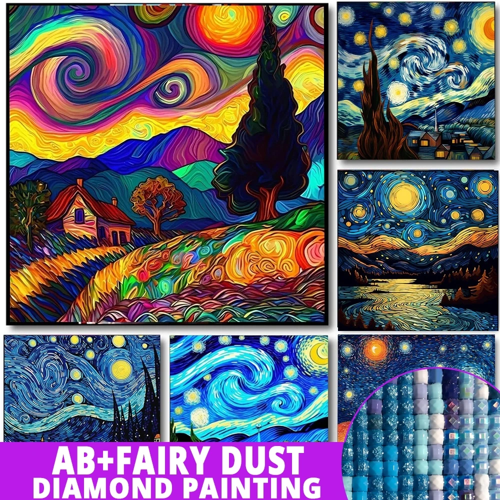 Fairy Dust AB Van Gogh Starry Night 5D Diamond Painting Kits Abstract ...