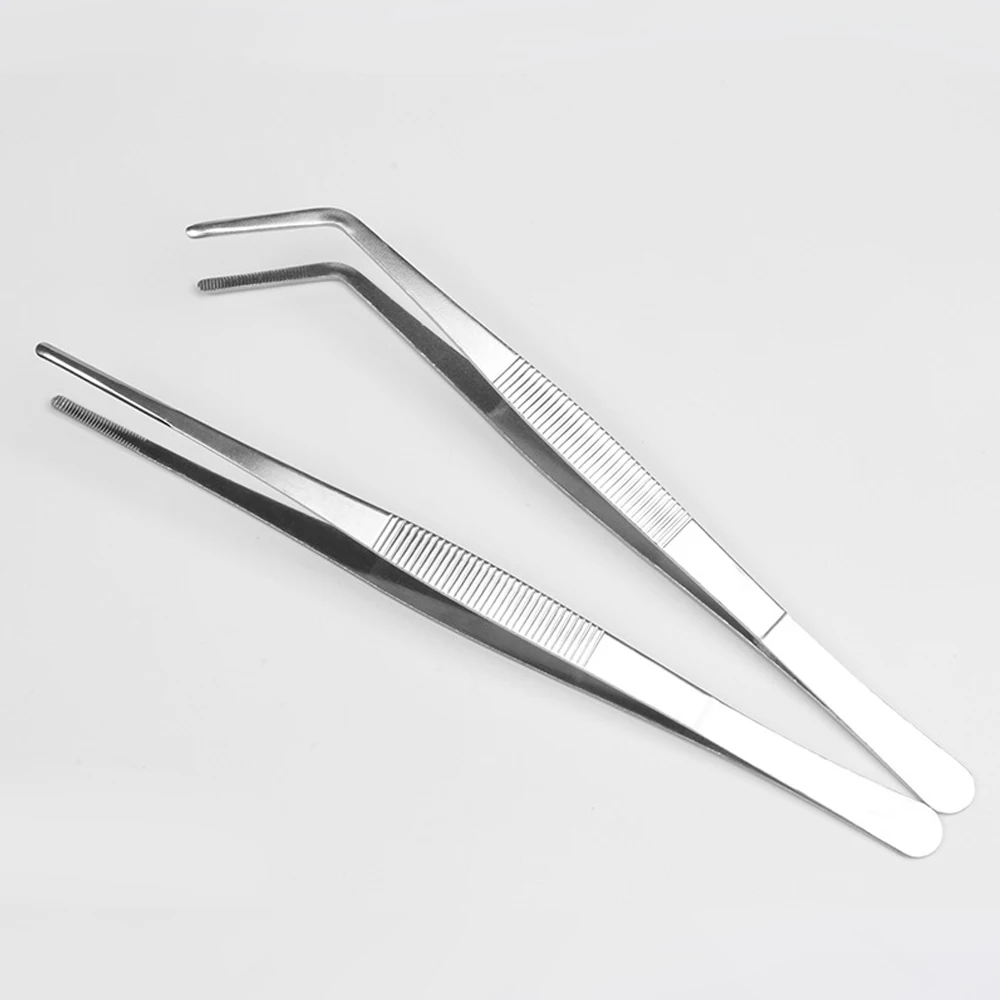 Stainless-Steel-Tweezers-with-Curved-Pointed-Serrated-Tip-Home-Medical ...
