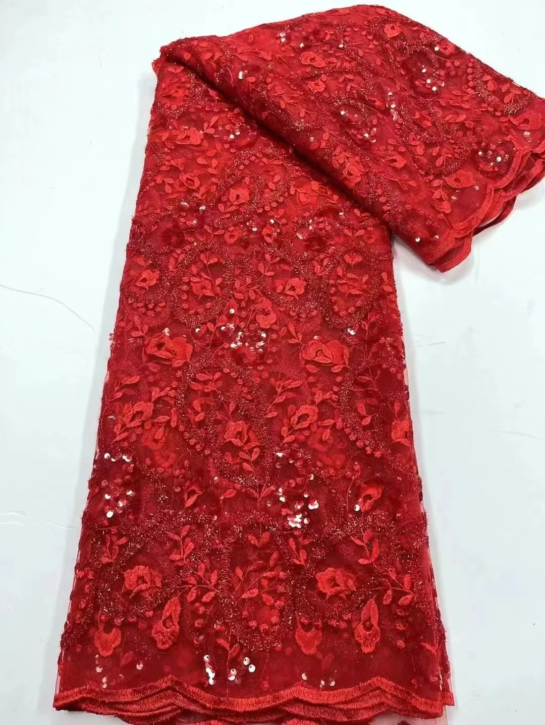 African Lace Fabric 2022 High Quality Red Sequin Lace French Nigerian ...