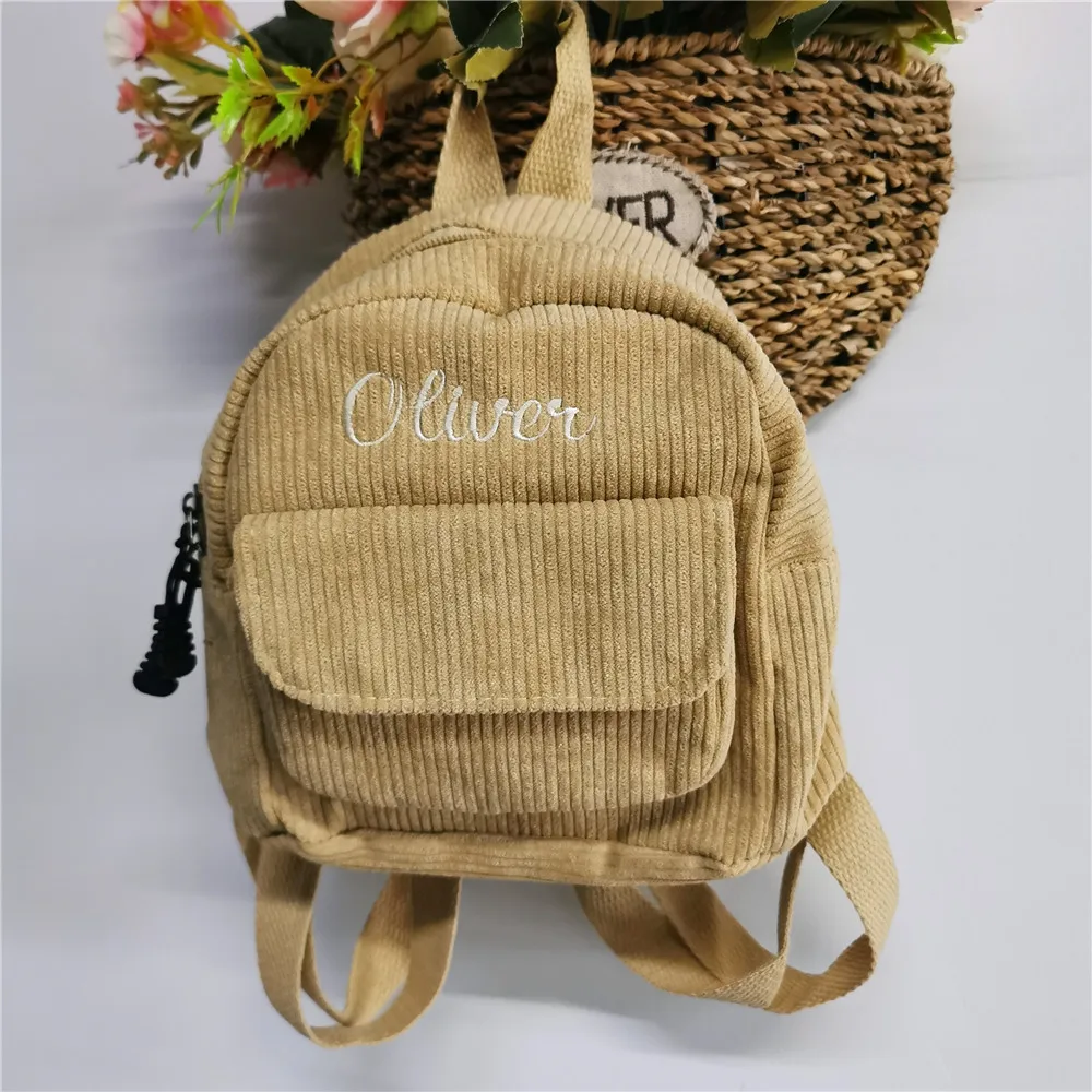 Corduroy-Women-Mini-Backpack-with-Embroidered-Name-Girls-Fashion-Small ...