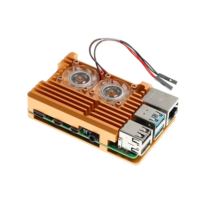 Raspberry-Pi-4-Gold-Metal-Shell-Aluminum-Case-Kit-Dual-Cooling-Fans ...