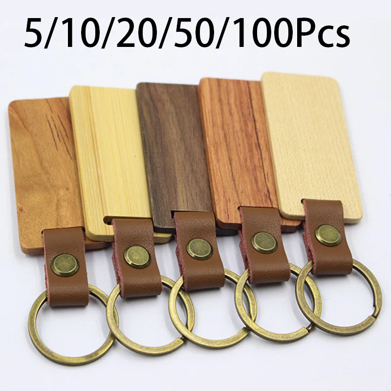 5-100Pcs-Multiple-Colors-Metal-Keyring-Wooden-Keychain-Blank-PU-Leather ...
