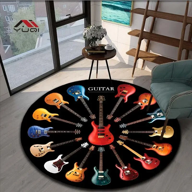 Guitar Music Pattern Round Carpet for Living Room Rugs Kids Carpet Soft ...