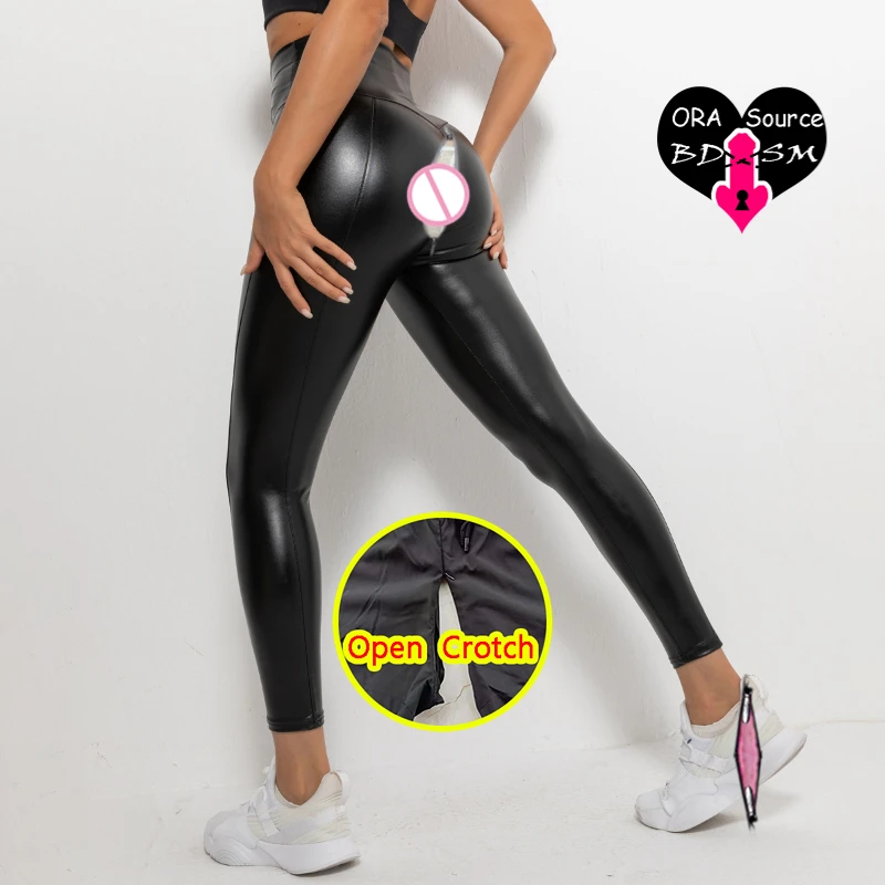 Woman-Open-Crotch-Leggings-Leather-Hidden-Zipper-Push-Up-Crotchless-Pants-PU-Sport-Fitness ...