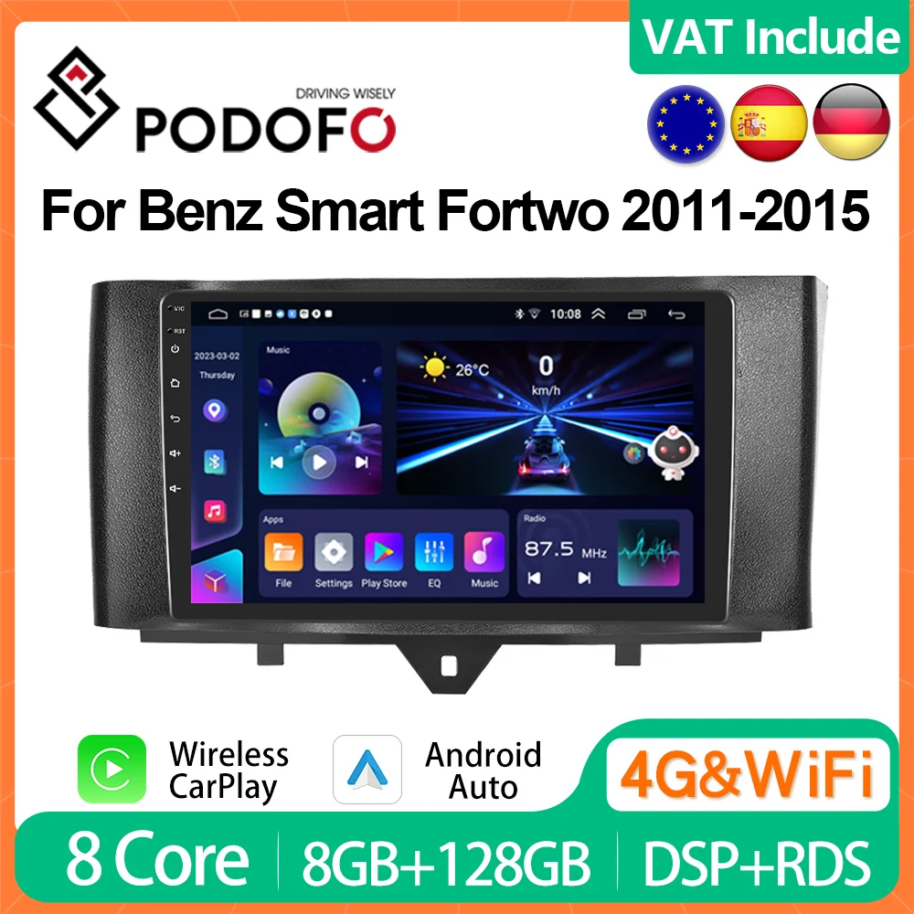 Podofo-8G-128G-CarPlay-Android-Radio-For-Smart-Fortwo-2011-2015-Car-Multimedia-Player2din-4G ...