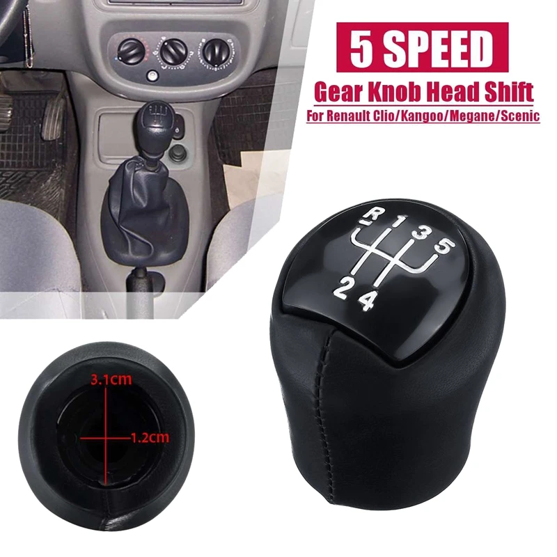 5-Speed-Leather-Car-Gear-Shift-Knob-Shifter-Lever-For-Renault-Clio ...