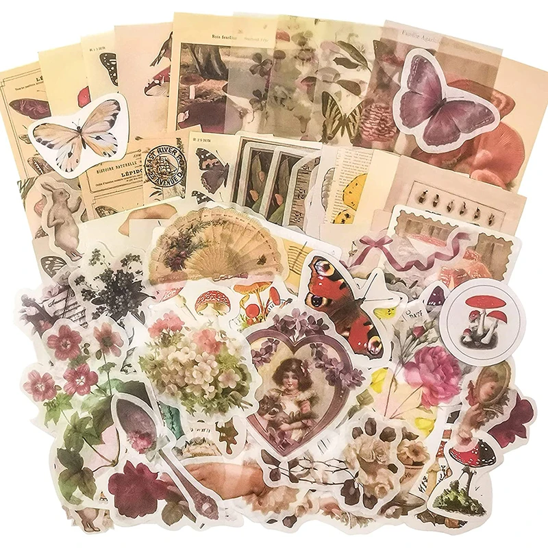120PCS-Vintage-Scrapbook-Sticker-Pack-Aesthetic-Washi-Decorative ...