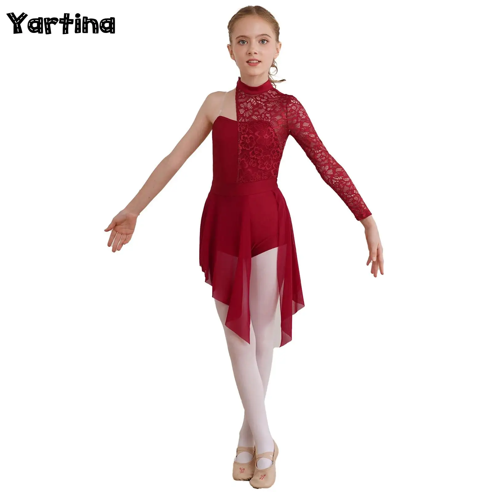 Kids-Girls-Ballet-Tights-Lyrical-Dance-Body-Dress-Half-Floral-Lace ...