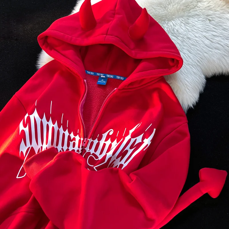Women-Little-Devil-Horn-Hoodies-2023-American-Retro-Letter-Print-Zipper ...