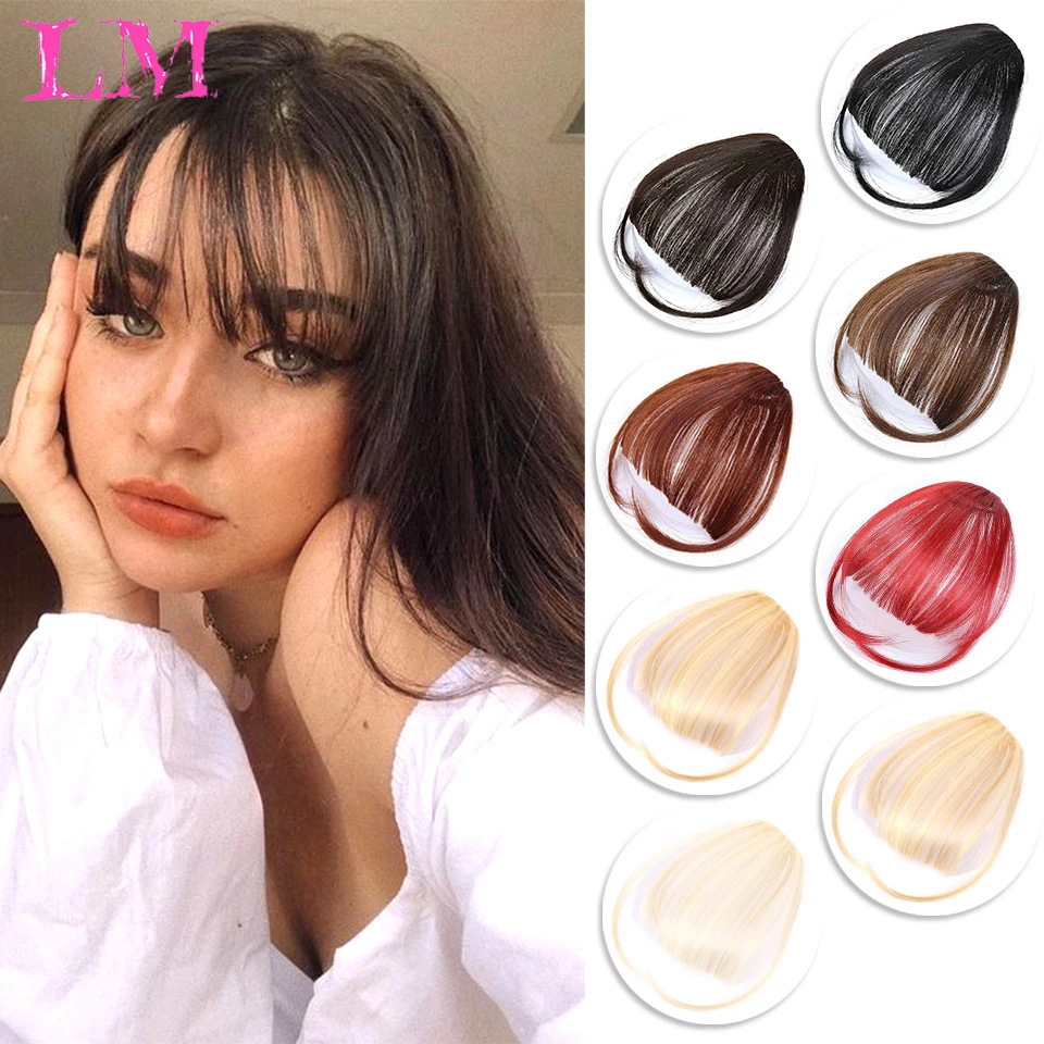 LM Fake Blunt air Bangs hair Clip-In Extension Synthetic Fake Fringe ...