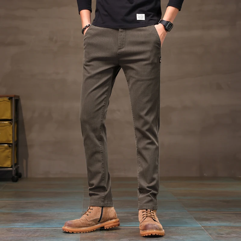 Stretch-Casual-Pants-Men-Slim-Fit-Classic-Straight-Trousers-Solid-Black ...