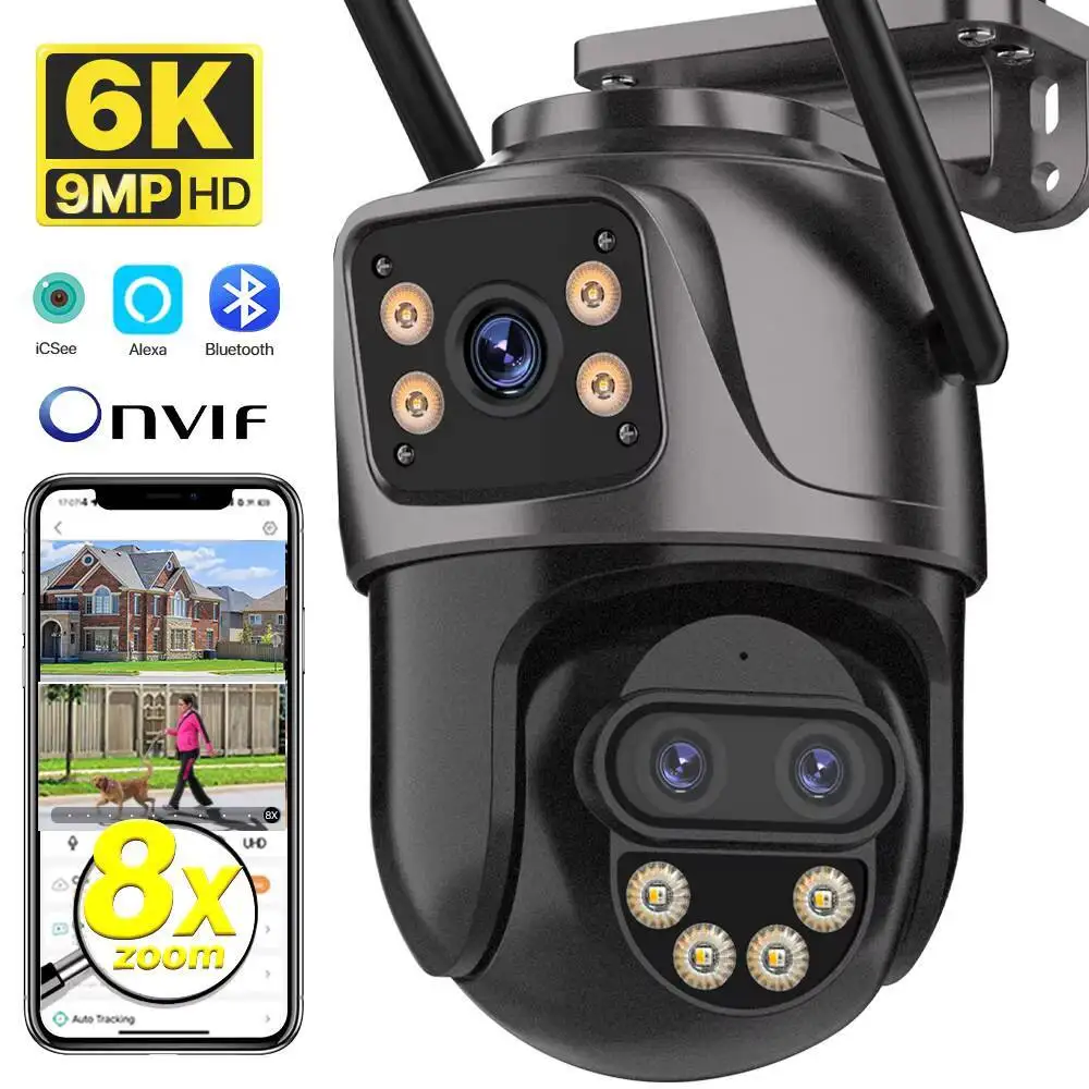 6K 9MP HD IP Camera Outdoor Three-Lens External WiFi Camera 4K 8MP Dual ...