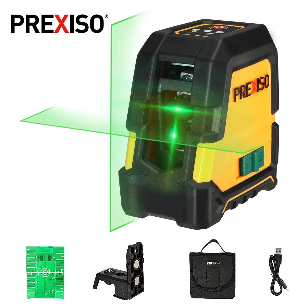 PREXISO 30M/100FT Rechargeable Cross Line Laser Green Line Level Self ...