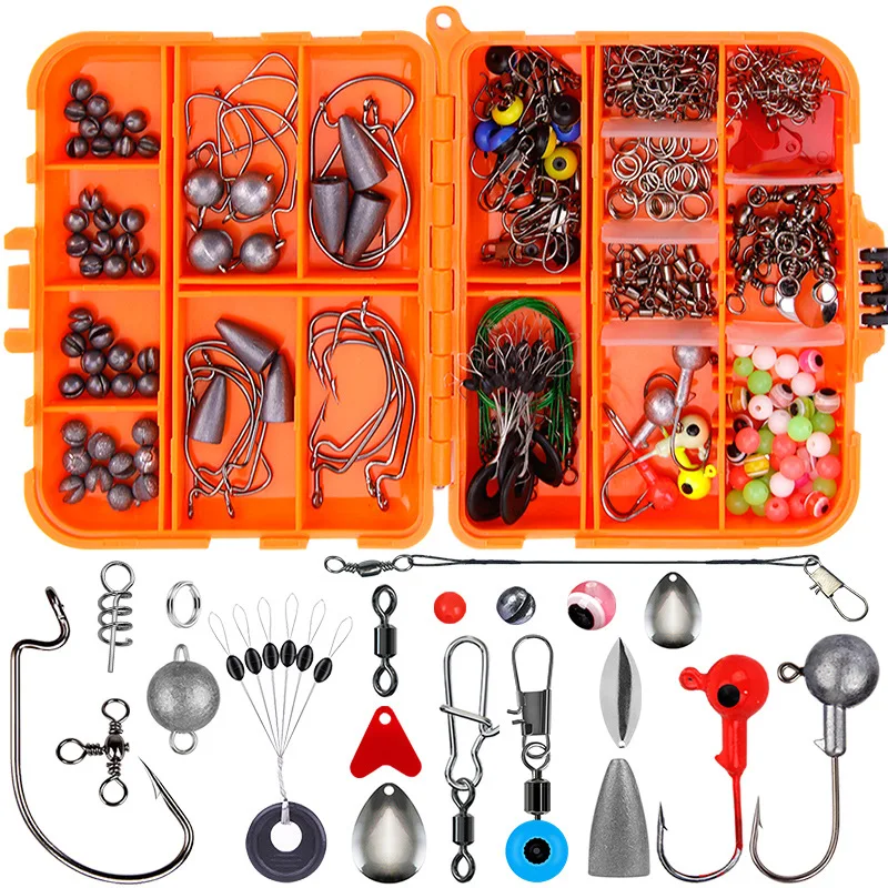 257 Pieces Lure Fishhook Accessories Set Texas Fishing Set Sea Fishing ...