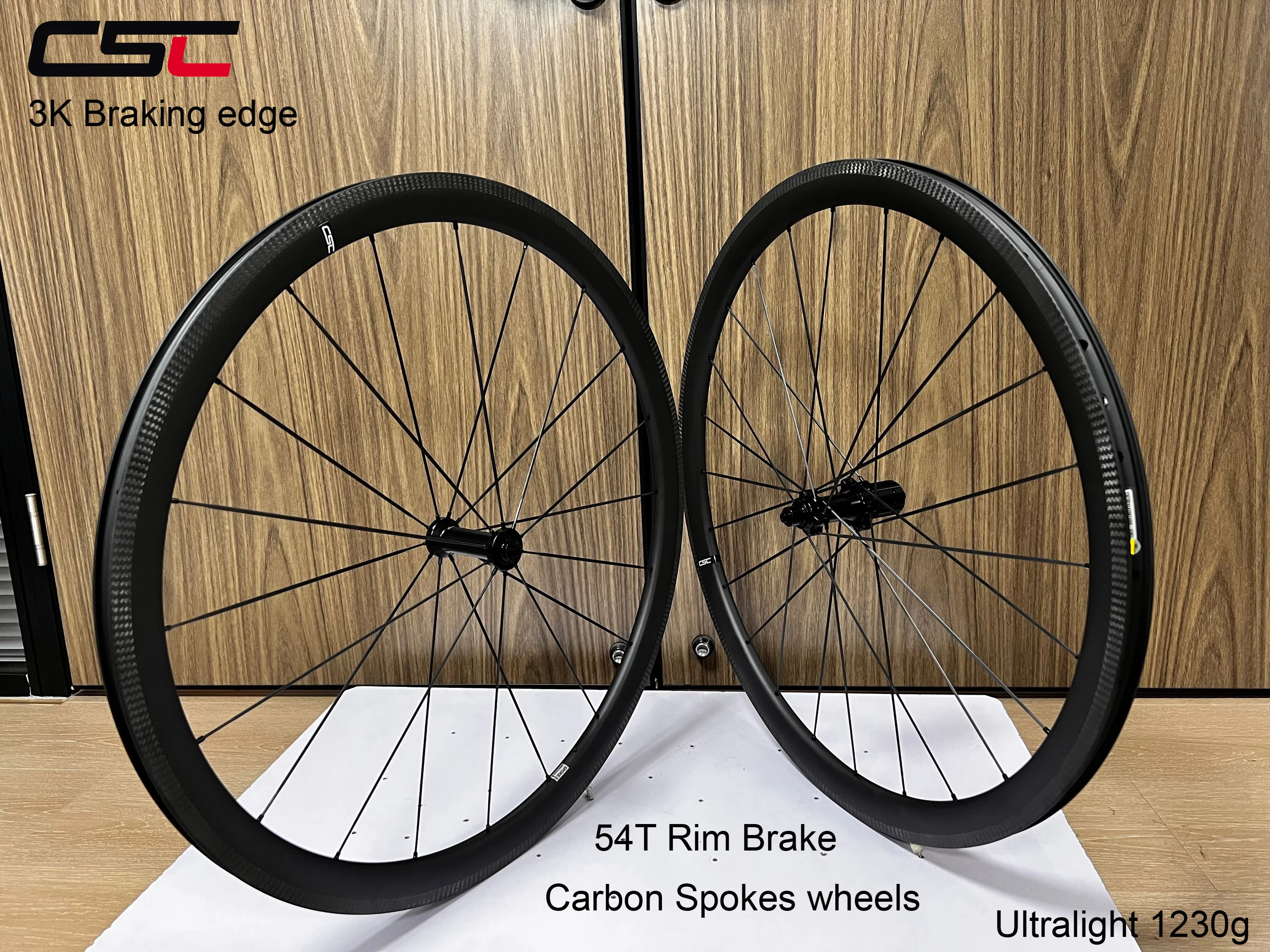 CSC 1230g Rim & V Brake 3.2mm Carbon Spokes Wheels 38x25mm 50x25mm 3K ...