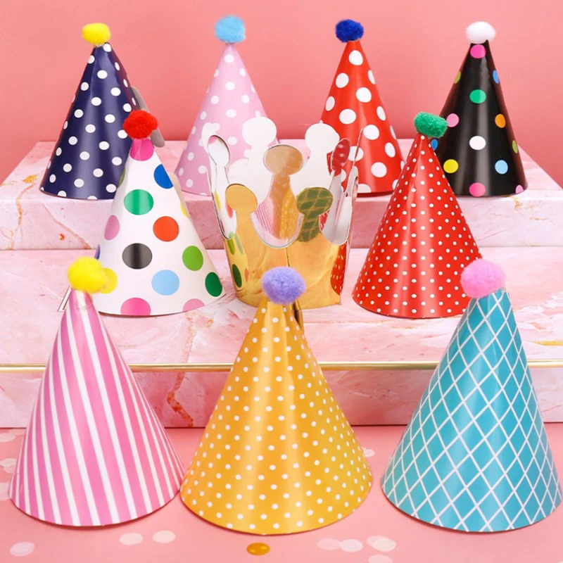 11Pcs-Bag-Happy-Birthday-Party-Hats-Polka-Dot-DIY-Handmade-Cap-Crown ...