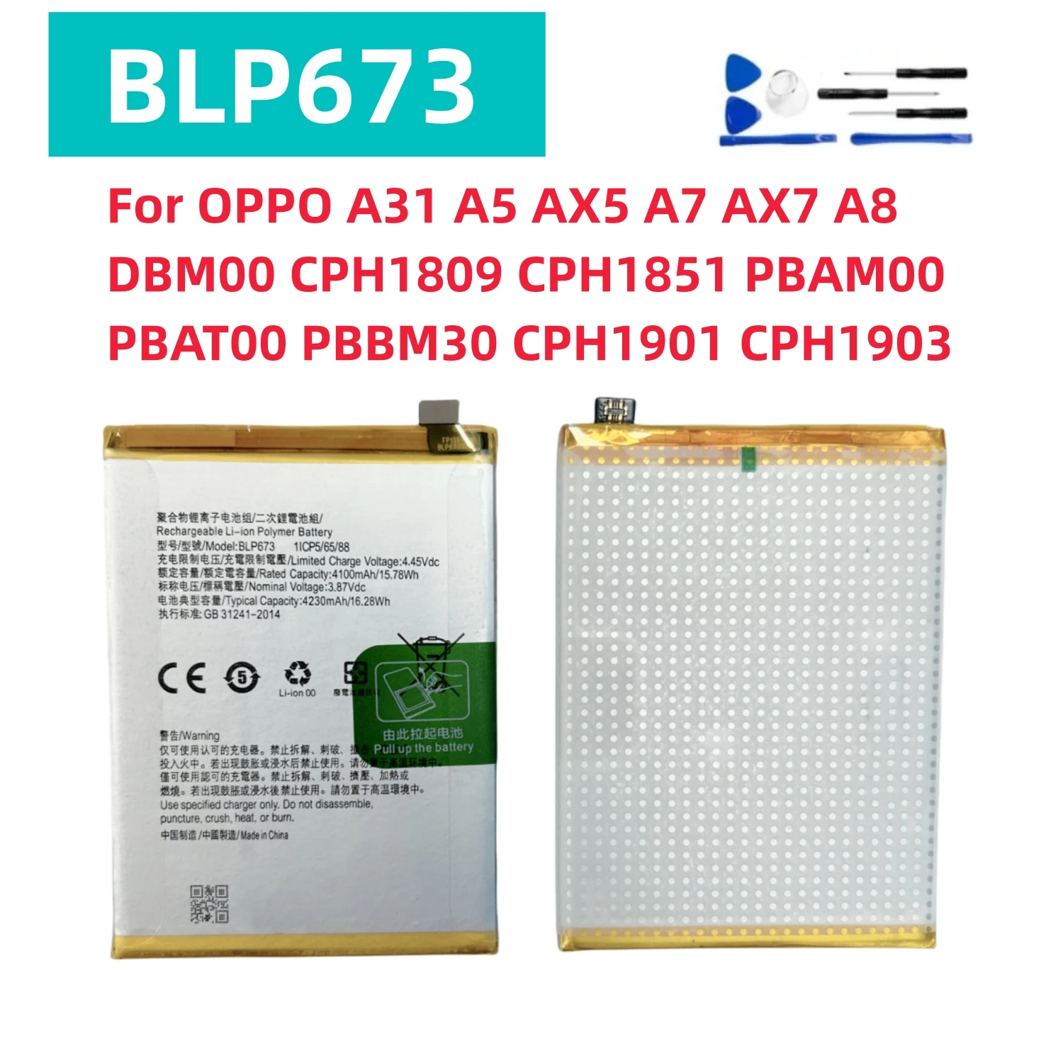 New 4230mAh BLP673 Mobile Phone Battery For OPPO A31 A5 AX5 A7 AX7 A8 ...