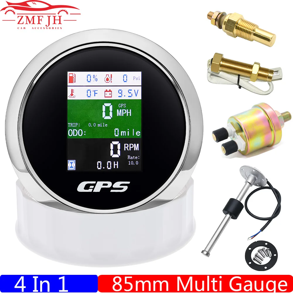 6 in 1 Multi 85mm Gauge GPS Odometer Fuel Level Water Temp Oil Pressure ...