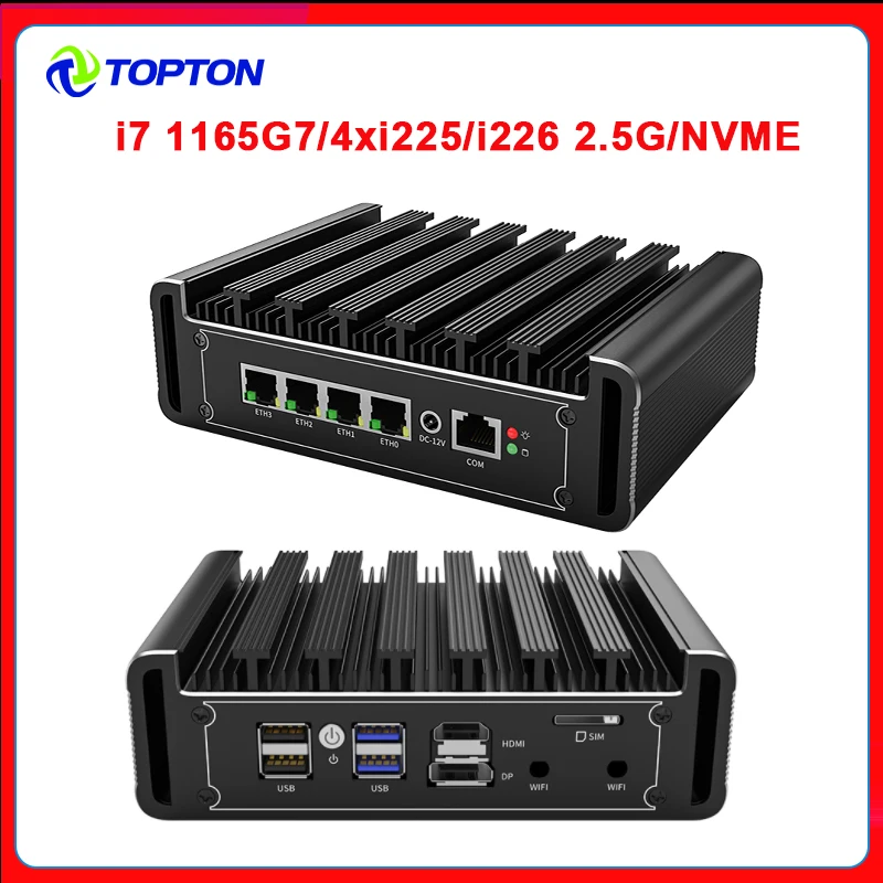 4 Intel i225 i226 2.5G LAN 11th Gen Intel Mini PC i7 1165G7 2xDDR4 NVMe Soft Router Fanless ...