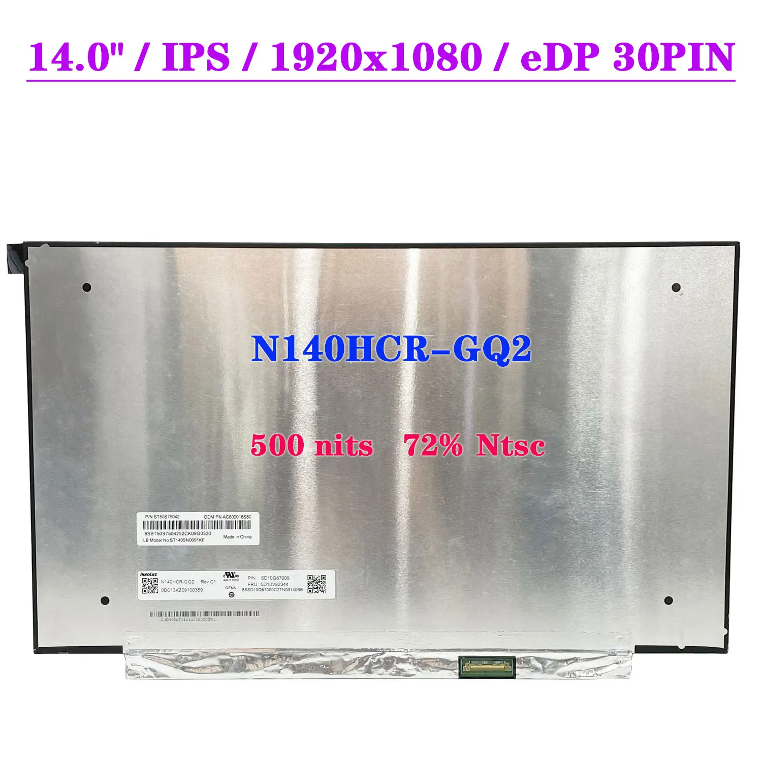 New N140HCR-GQ2 FHD 14.0 Inch Laptop LCD Screen 1920x1080 IPS 72% NTSC ...