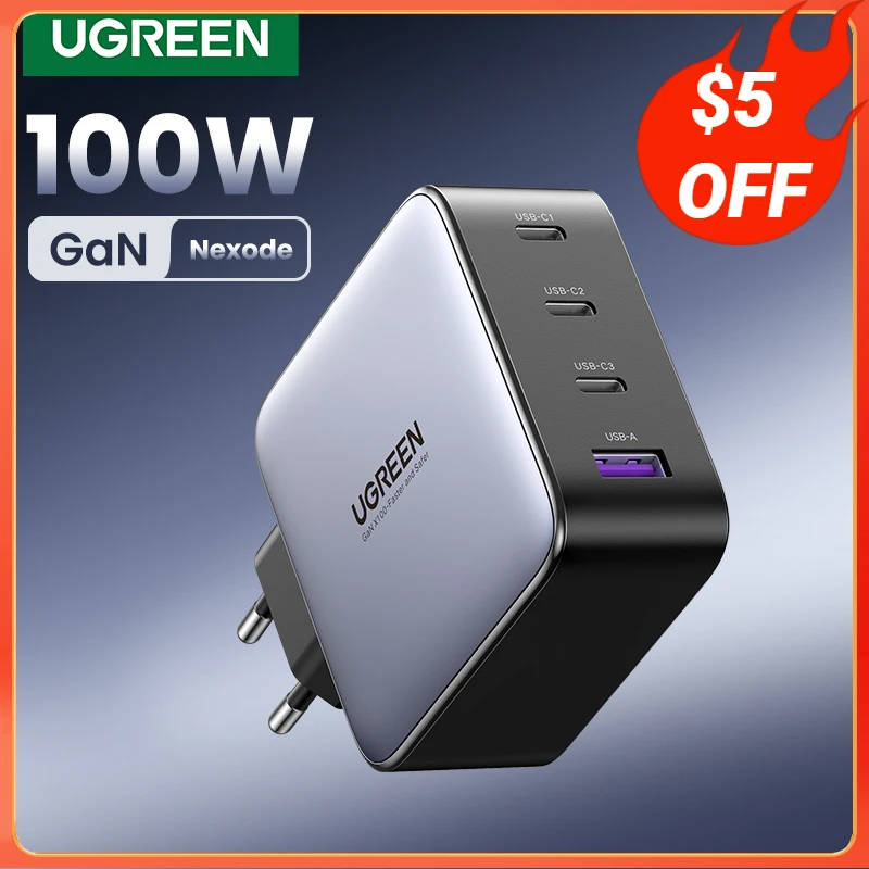 Ugreen gan carregador 100w usb c pd carregador rápido qc4.0 3.0 carga rápida carregador de ...